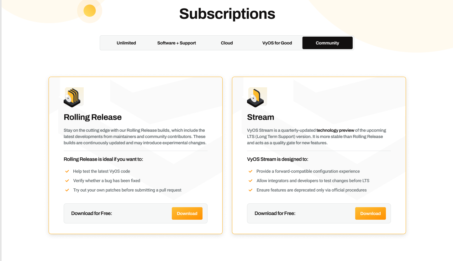 Community Subscriptions – VyOS